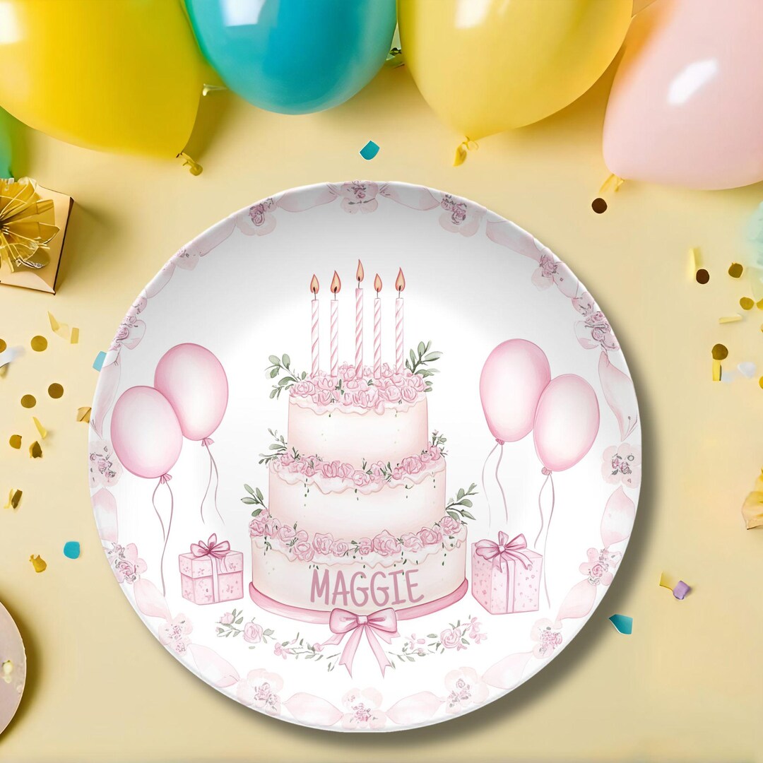 Personalized Birthday Plate for Kids – Custom Name Cake Design – First ...