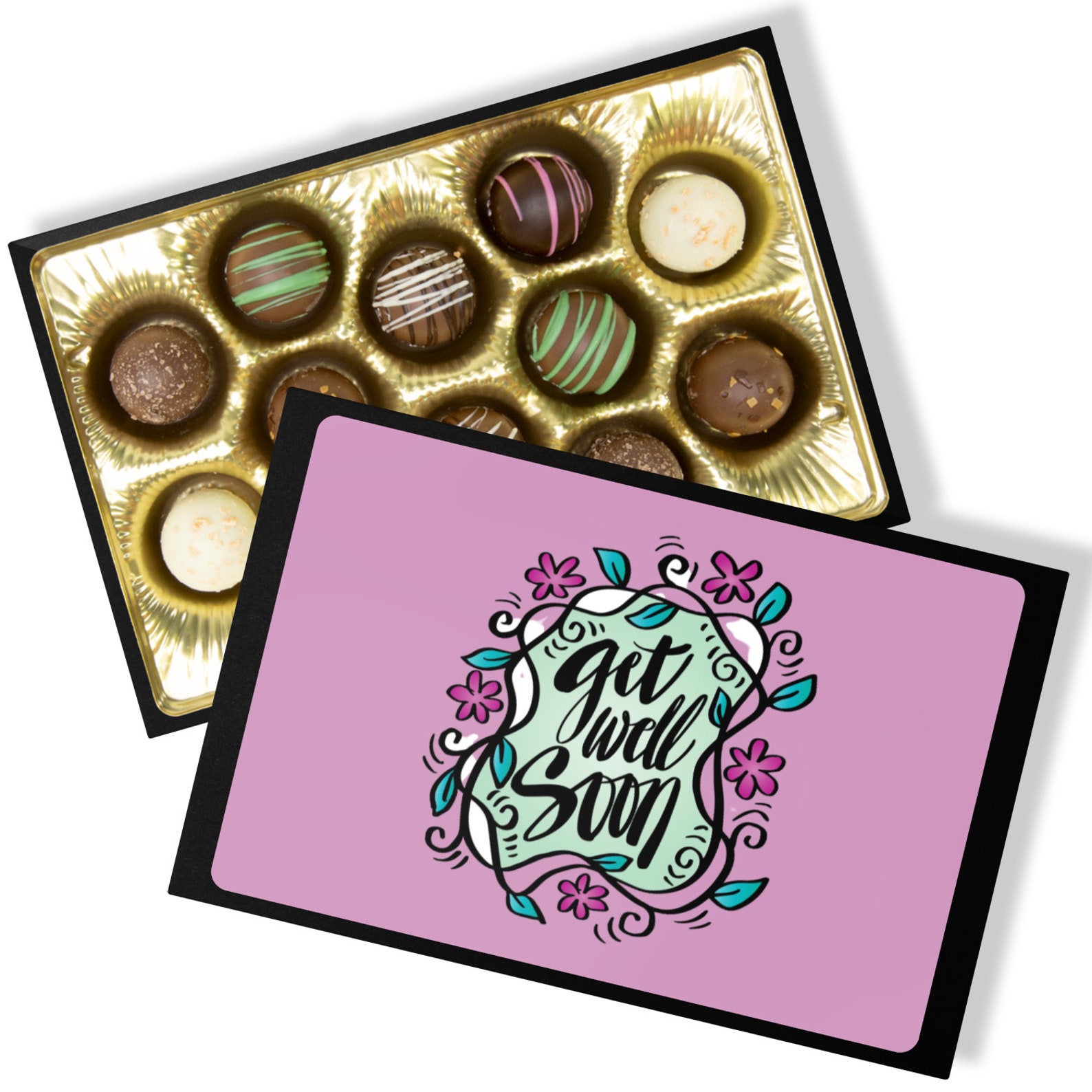 Get Well Soon Gift Box of 12 Chocolate Truffles, Cancer Support Gifts ...