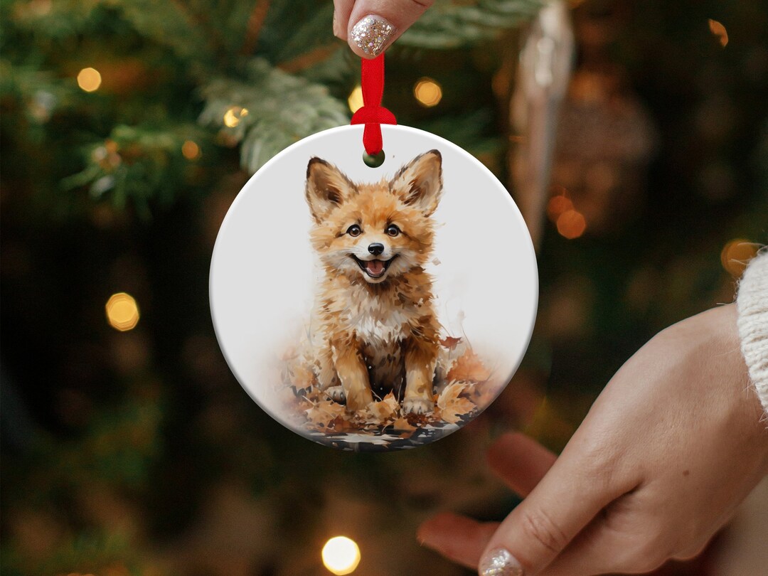 Woodland Fox Christmas Ornament, Baby Fox Watercolor Tree Decoration - Etsy