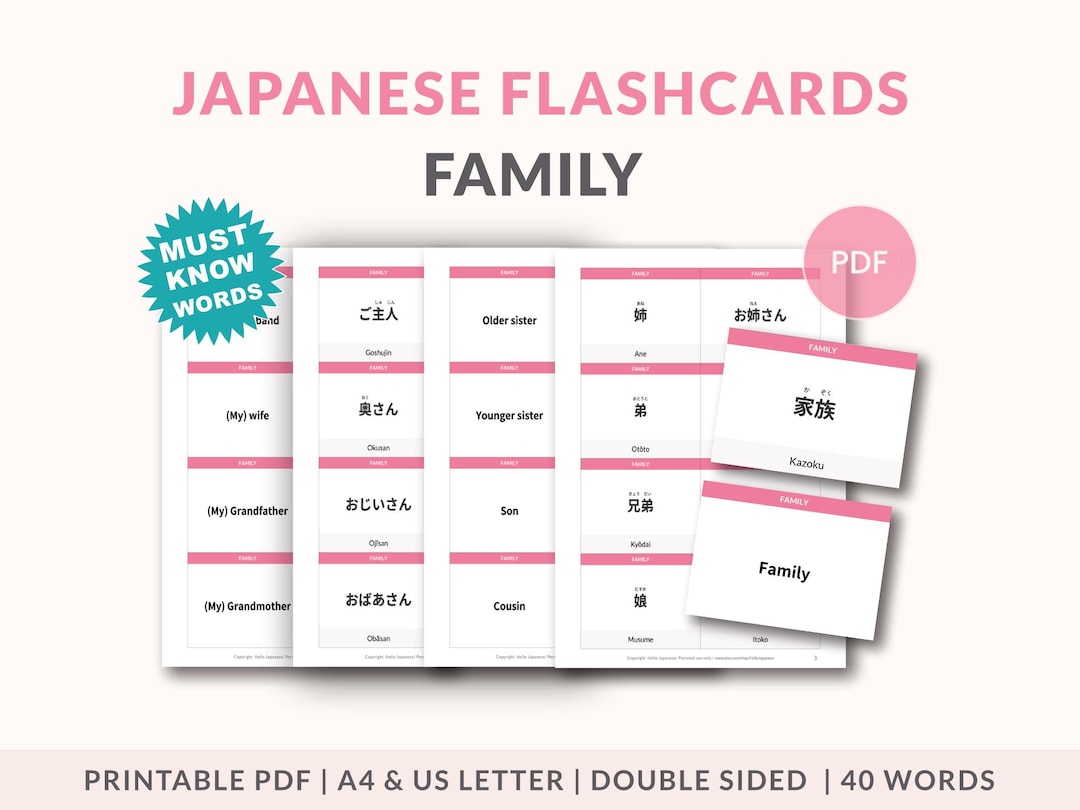 Japanese Vocabulary Flashcards PDF, Learn Japanese Family Words ...