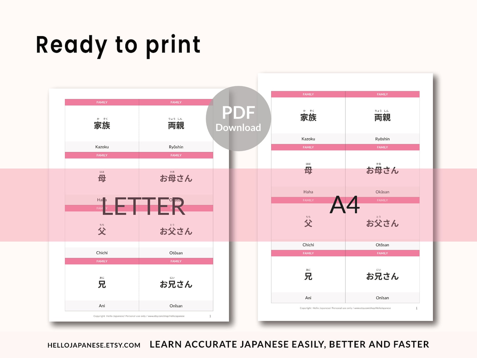 Japanese Vocabulary Flashcards PDF, Learn Japanese Family Words ...