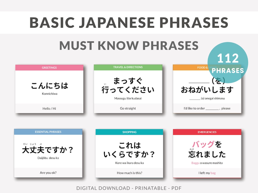 Japanese Phrases Flashcards for Beginners: 112 Essential Phrases (PDF ...