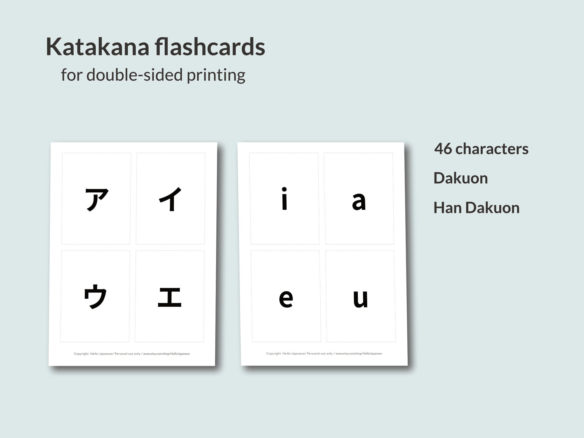 Japanese Katakana Flashcards for Beginner, Basic Dakuon, Handakuon ...