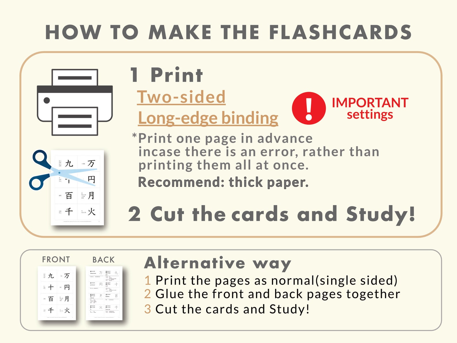 Japanese Kanji Flashcards: JLPT N5 Vocabulary (printable PDF) - Etsy