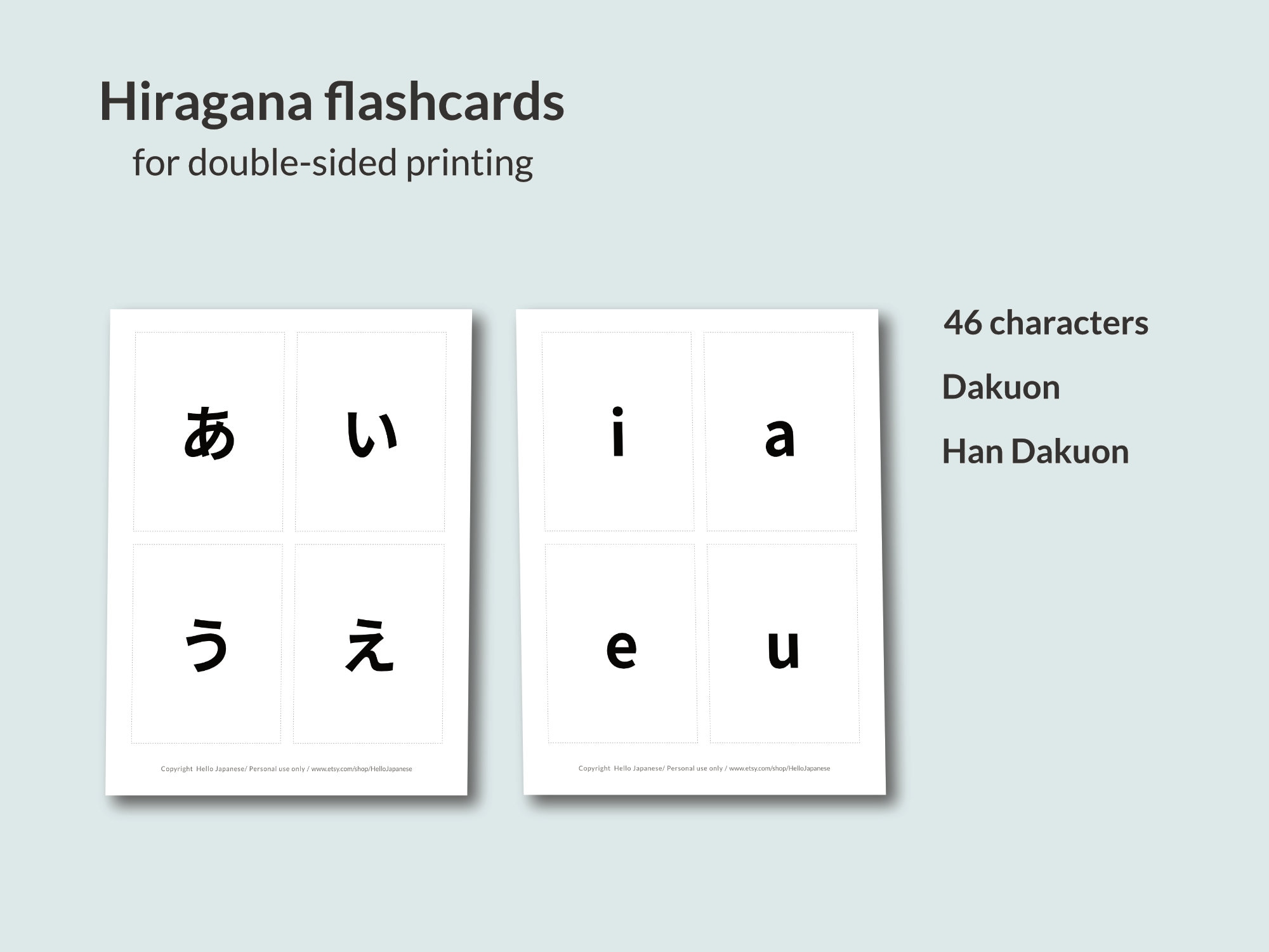 Japanese Alphabet Hiragana Flashcards for Beginner, Basic + Dakuon ...