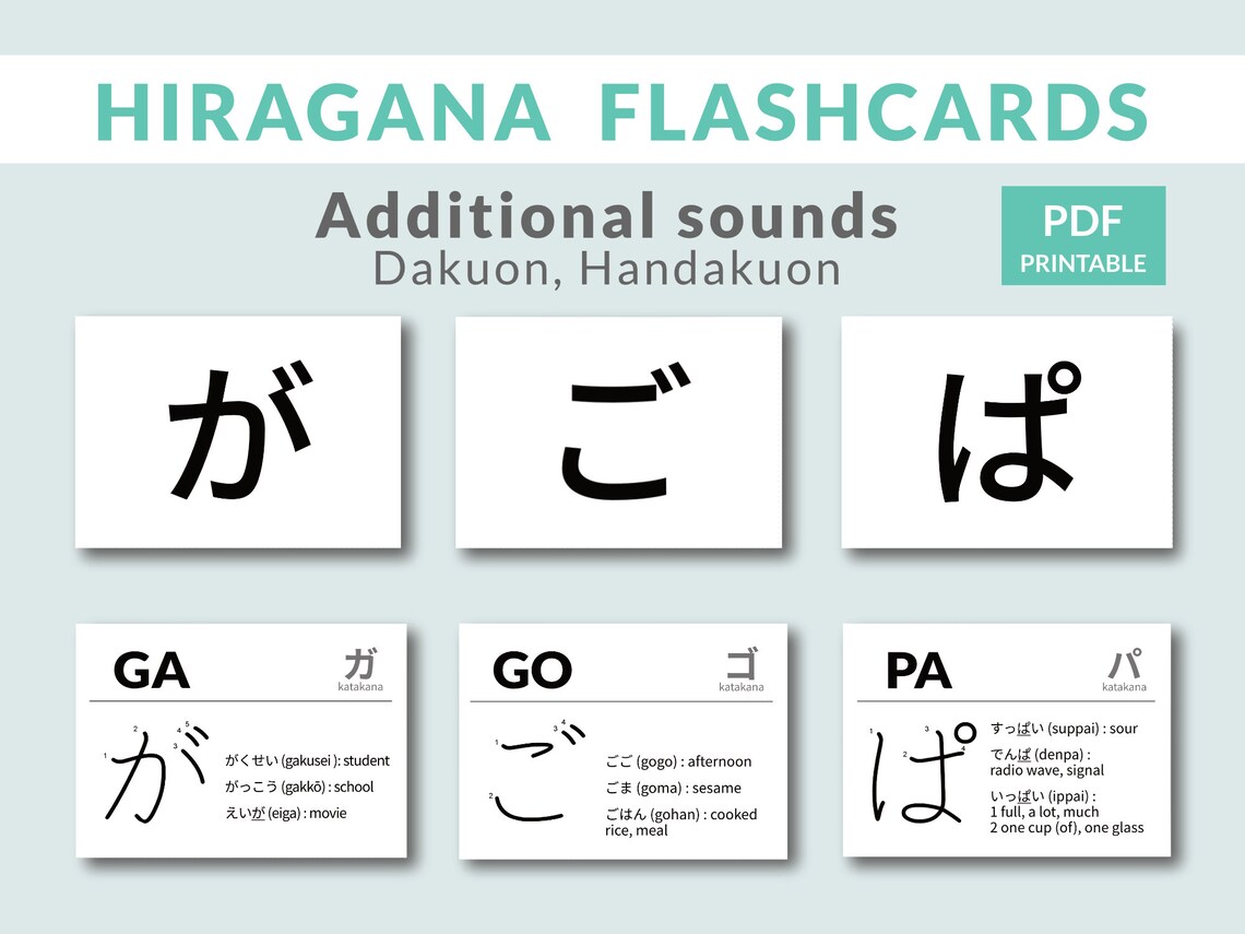 Japanese Study Hiragana Flashcards additional Sounds | Etsy