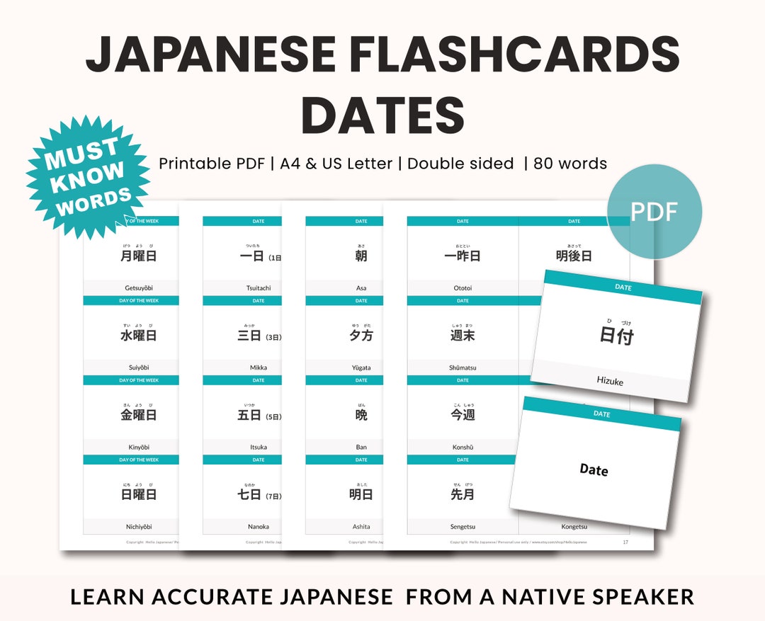Japanese Flashcards, Learn Japanese Dates Easily, Vocabulary Cards ...