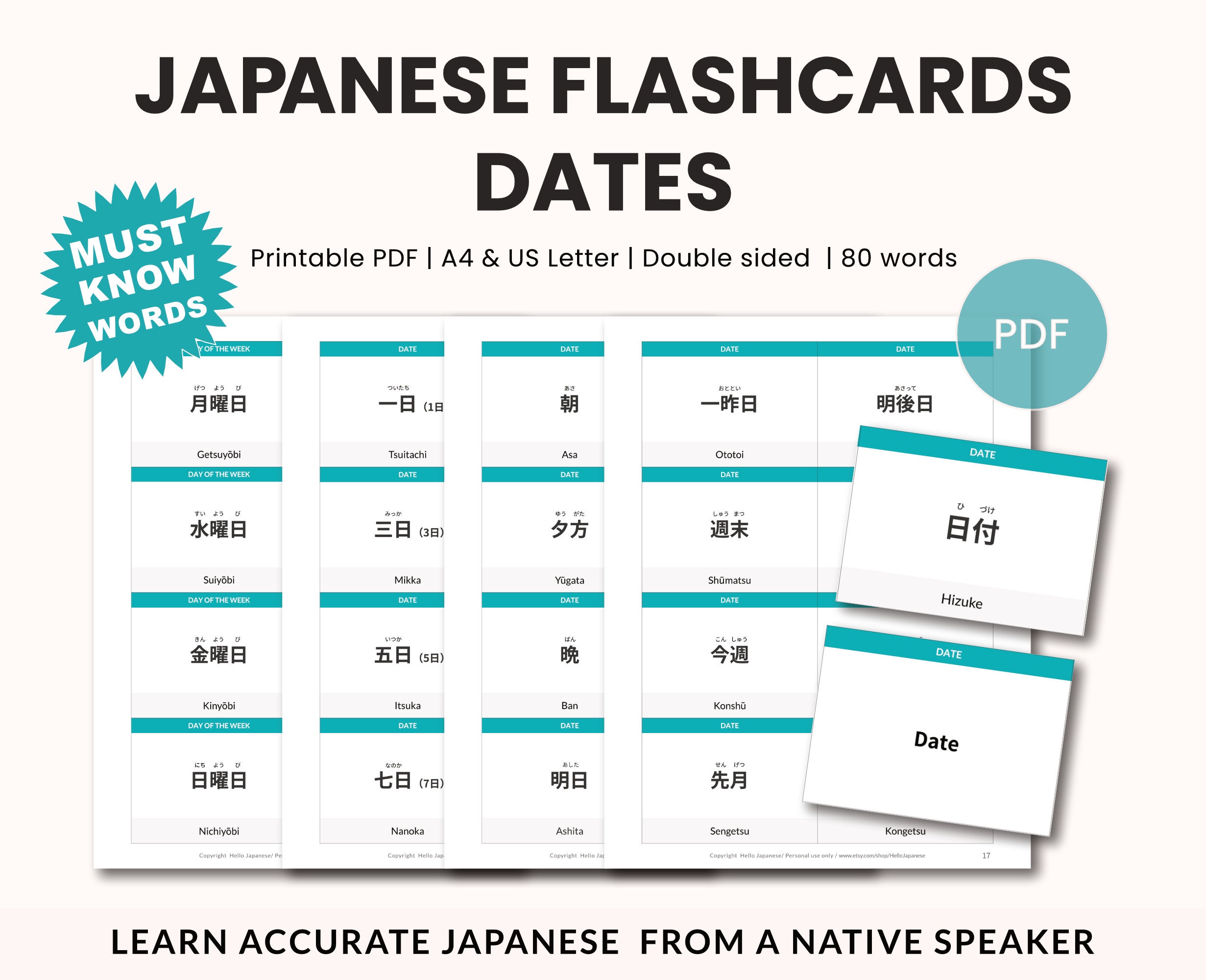 Japanese Flashcards, Learn Japanese Dates Easily, Vocabulary Cards ...