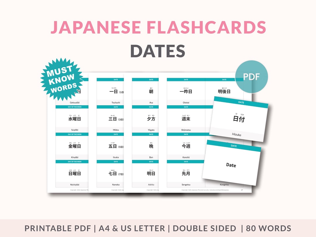 Japanese Flashcards, Learn Japanese Dates Easily, Vocabulary Cards ...