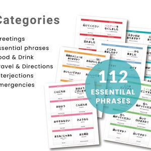 Essential Japanese Phrases Flashcards for Beginners, Study Japanese ...