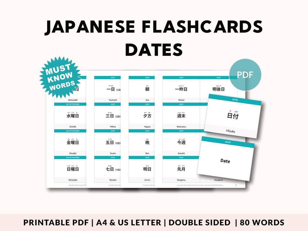 Japanese Flashcards, Learn Japanese Dates Easily, Vocabulary Cards ...