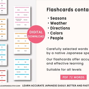 Master Japanese Vocabulary, Flashcards for Seasons, Colors, Weather ...