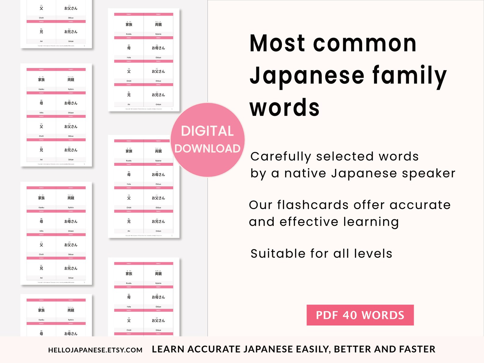 Japanese Vocabulary Flashcards PDF, Learn Japanese Family Words ...