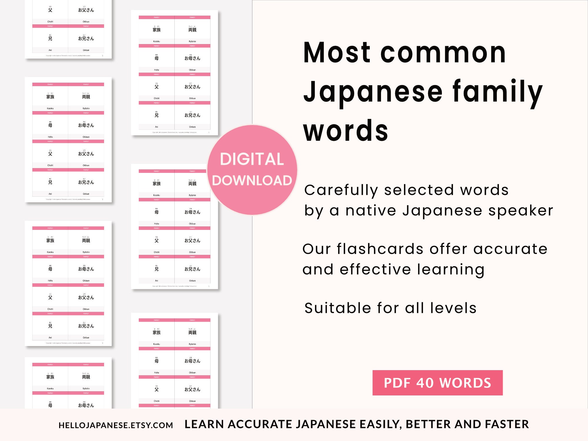 Japanese Vocabulary Flashcards PDF, Learn Japanese Family Words ...