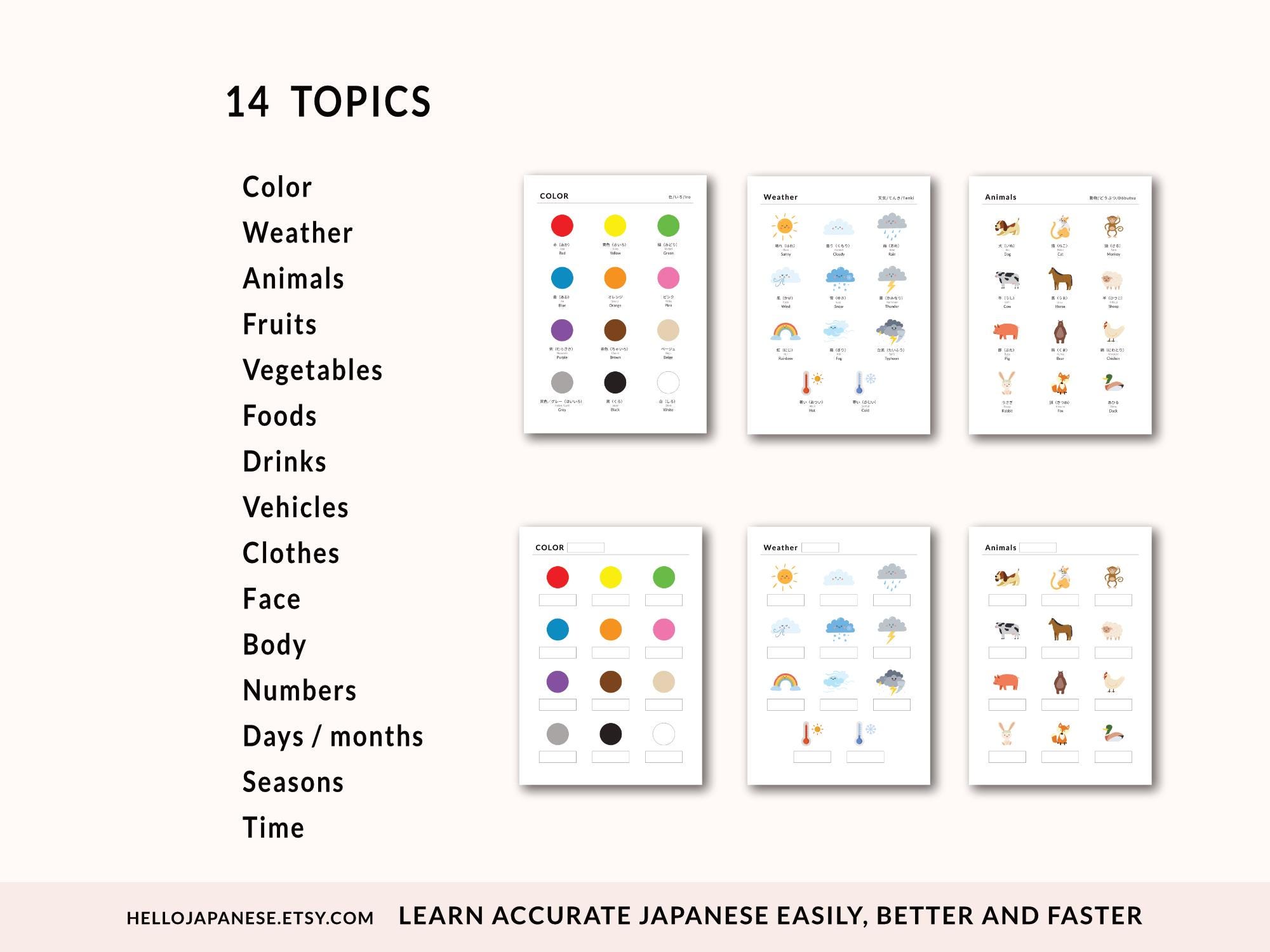 Learn Japanese Cheat Sheets and Worksheets | Vocabulary & Writing ...