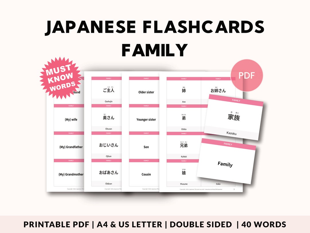 Japanese Vocabulary Flashcards PDF, Learn Japanese Family Words ...