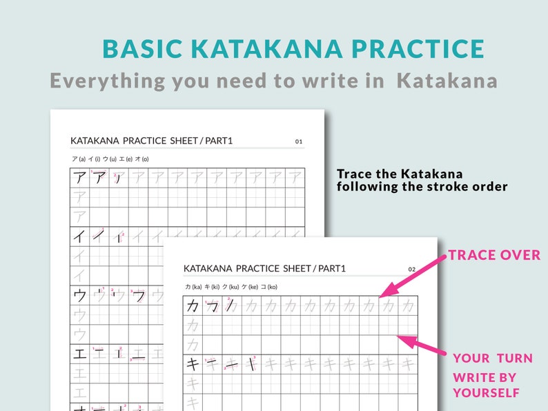 Japanese Katakana Practice Bundle - Etsy