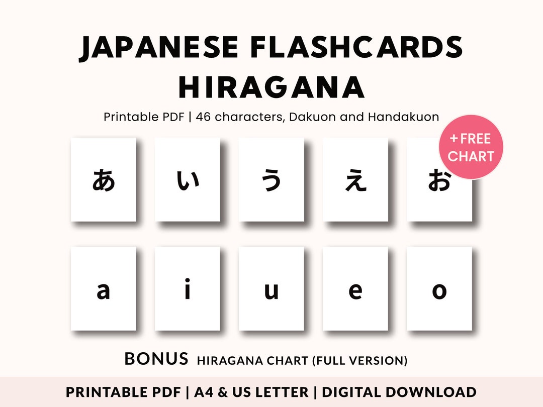 Japanese Alphabet Hiragana Flashcards for Beginner, Basic + Dakuon ...