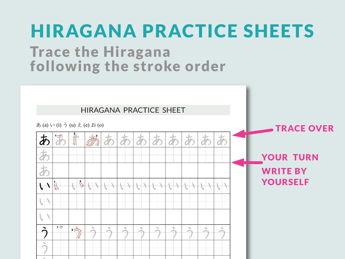Learn Japanese Hiragana Practice With Stroke Order | Etsy