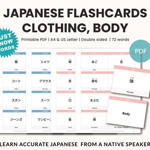 Japanese Flashcards for Body and Clothing Vocabulary Learn Japanese ...
