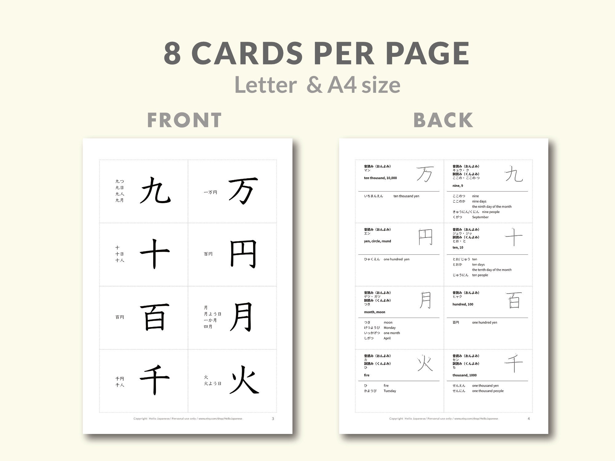 Japanese Kanji Flashcards for Beginners JLPT N5 Level - Etsy UK