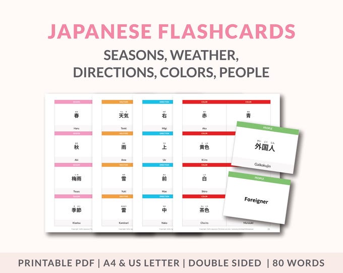 Japanese Color Flashcards, Printable PDF Cards, Instant Download Cards ...