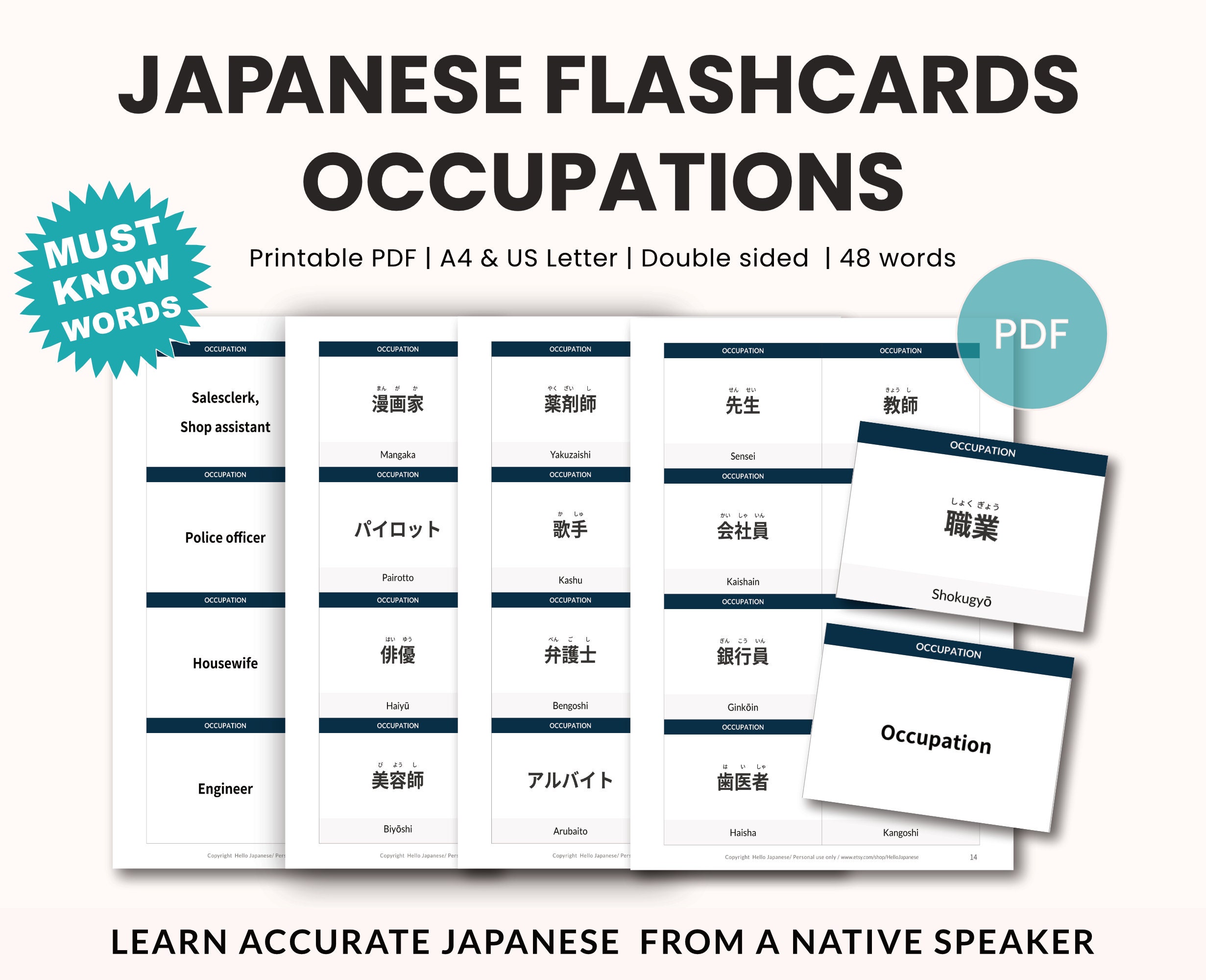 Japanese Flashcards PDF Learn Professions & Jobs Vocabulary Language ...