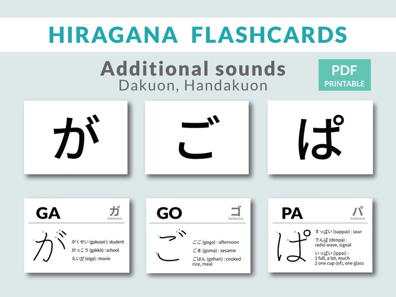 Japanese Hiragana Flashcards: Additional Sounds (PDF Pattern) - Etsy