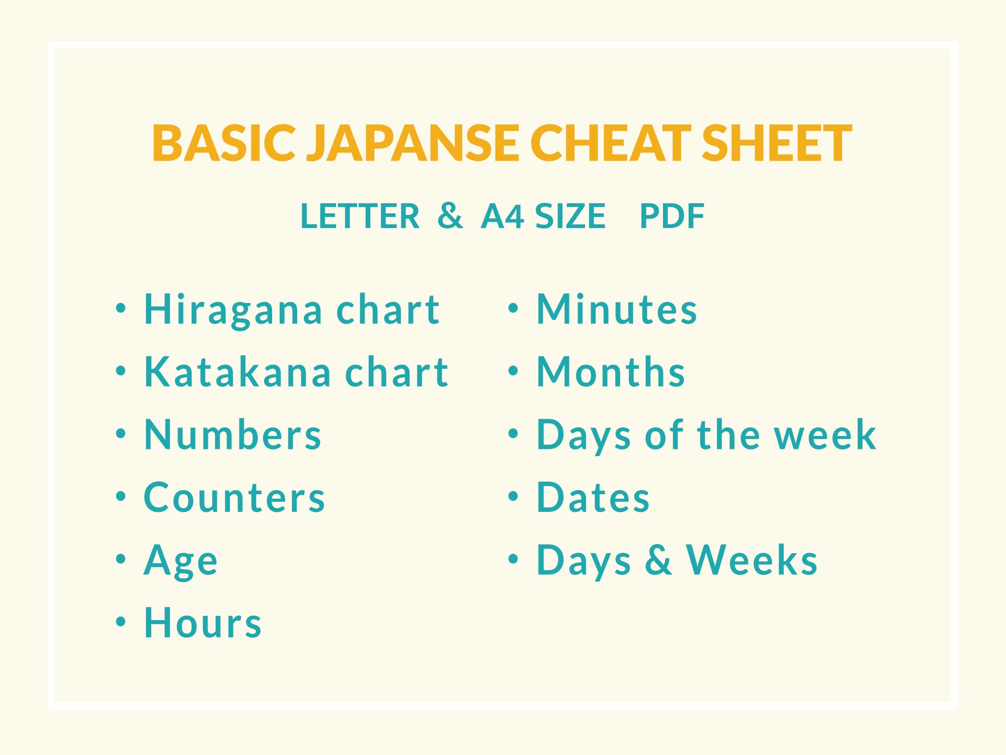Basic Japanese Cheat Sheet for Beginners With English / Romaji - Etsy UK