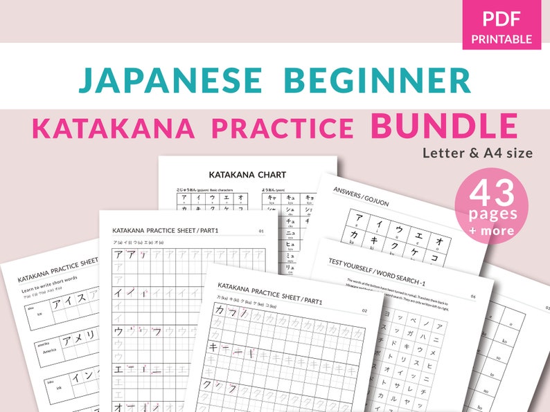 Japanese Katakana Practice Bundle | Etsy