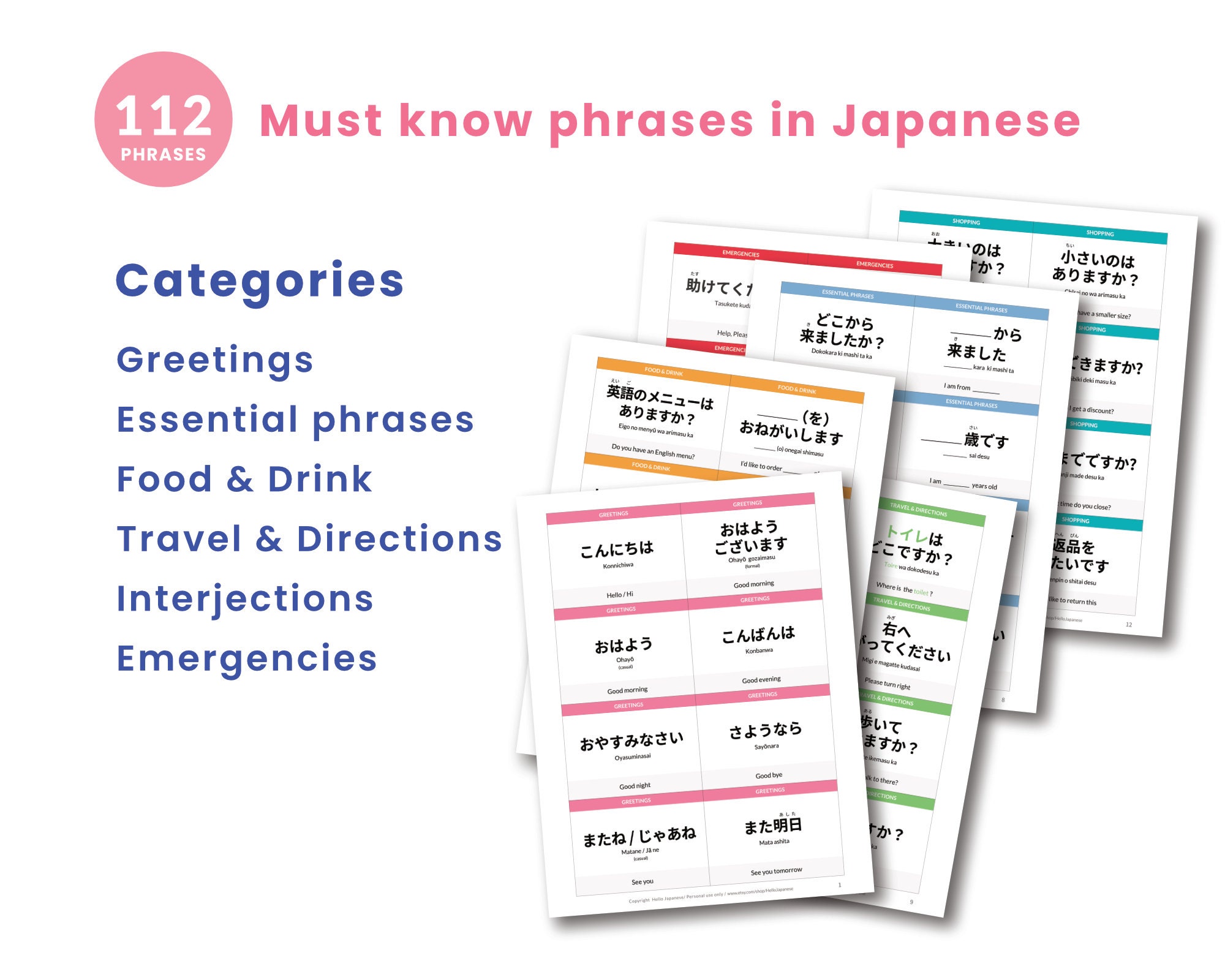 Essential Japanese Phrases Flashcards for Beginners Study - Etsy