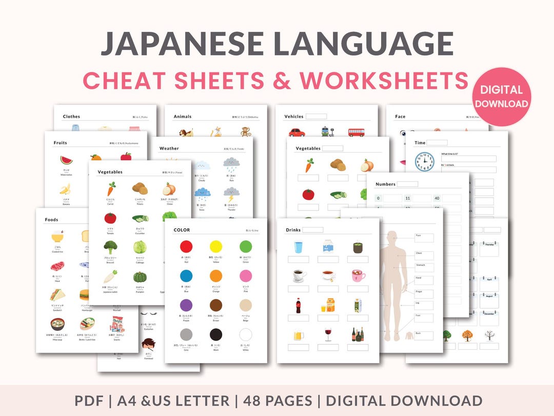 Learn Japanese Cheat Sheets and Worksheets | Vocabulary & Writing ...