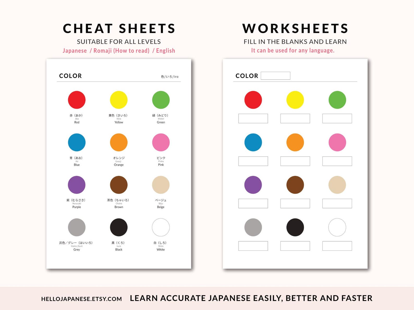 Learn Japanese Cheat Sheets and Worksheets | Vocabulary & Writing ...