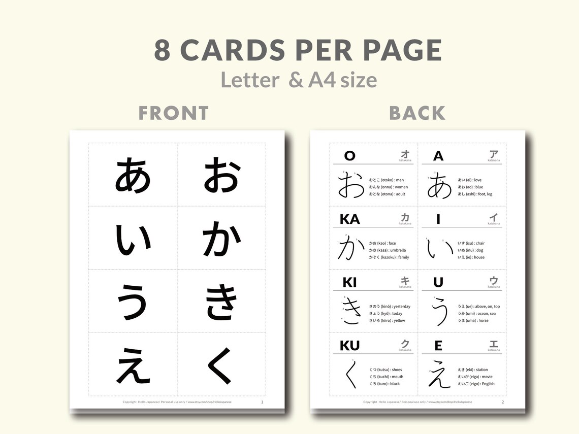 Study Japanese Language Hiragana Flashcards - Etsy