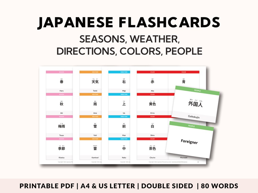 Master Japanese Vocabulary, Flashcards for Seasons, Colors, Weather ...