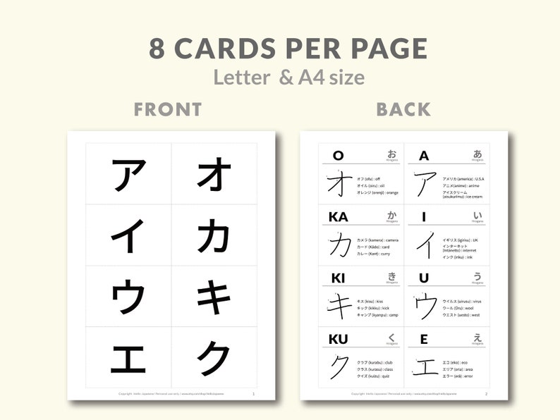 Japanese Katakana Flashcards for Beginners | Etsy