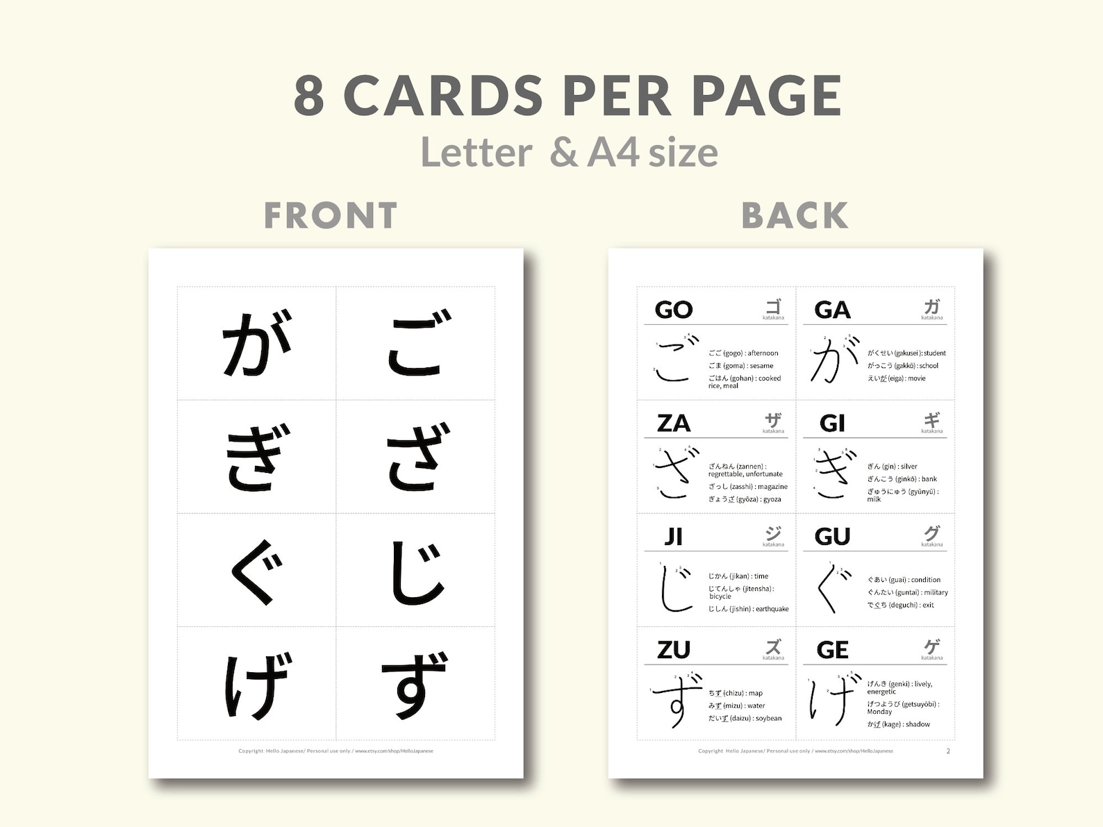 Japanese Study Hiragana Flashcards additional Sounds | Etsy