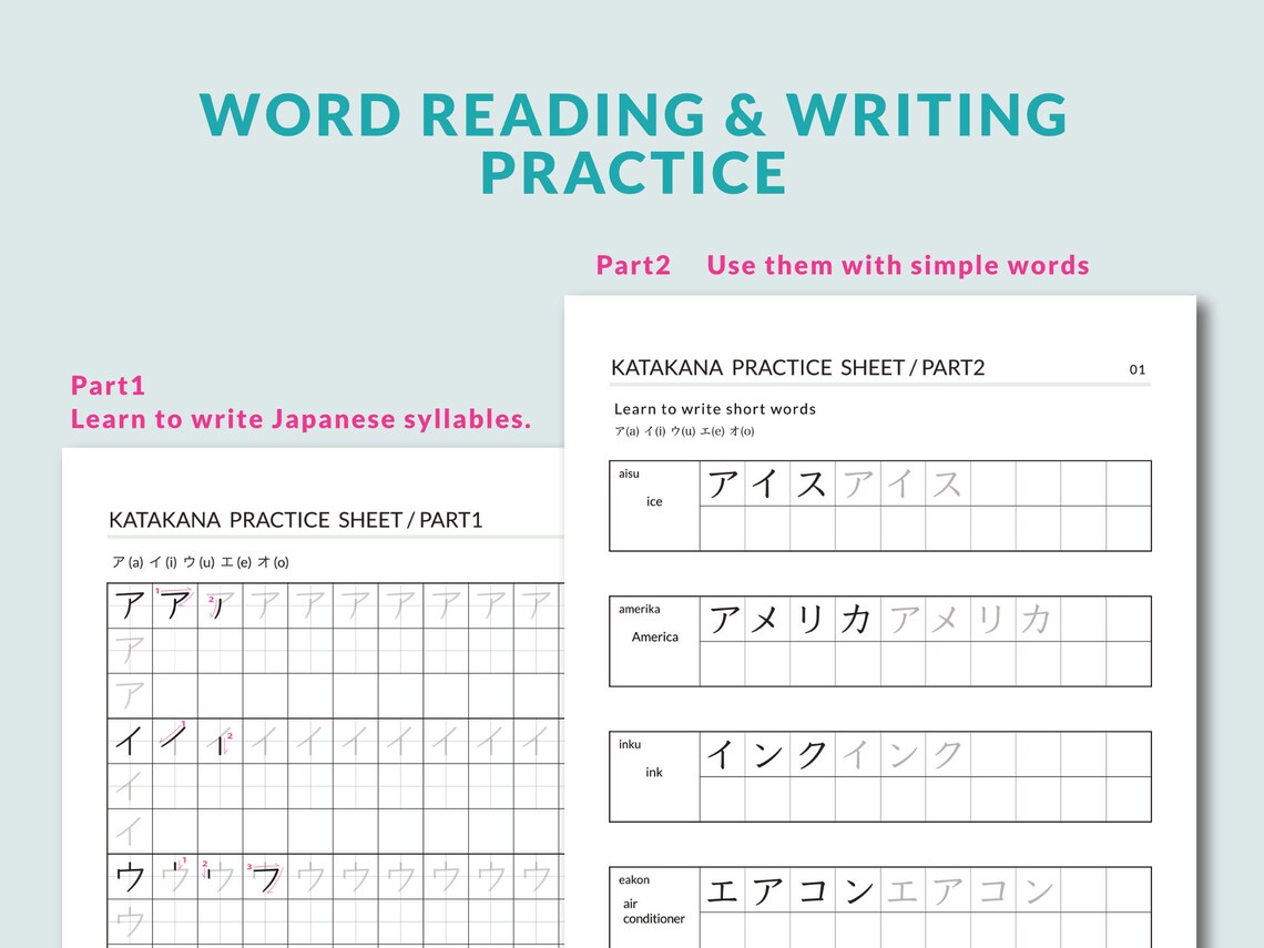 Japanese Katakana Practice Bundle | Etsy