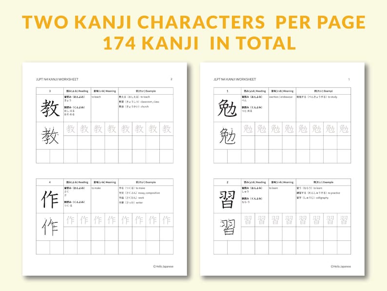 JLPT N4 Japanese Kanji Worksheets - Etsy