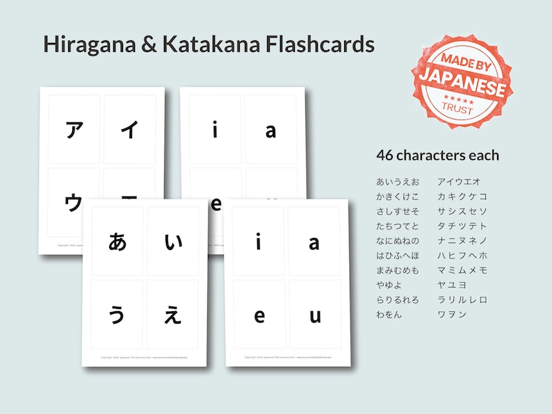 Hiragana & Katakana Flashcards - Learn Japanese Characters Easily! - Etsy