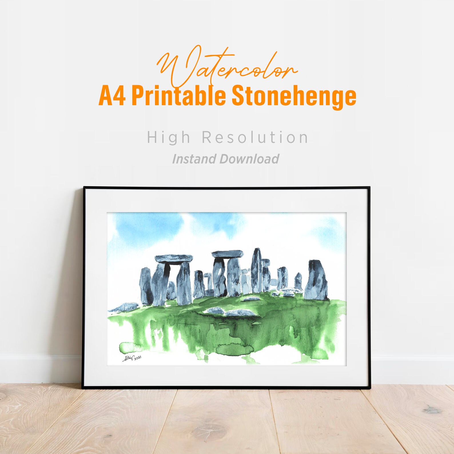 Stonehenge Printable A4 Draw Poster Watercolor Art Digital Travel ...