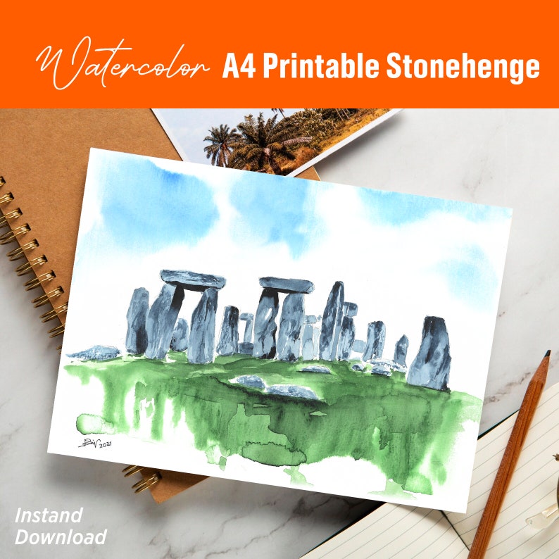 Stonehenge Printable A4 Draw Poster Watercolor Art Digital Travel ...
