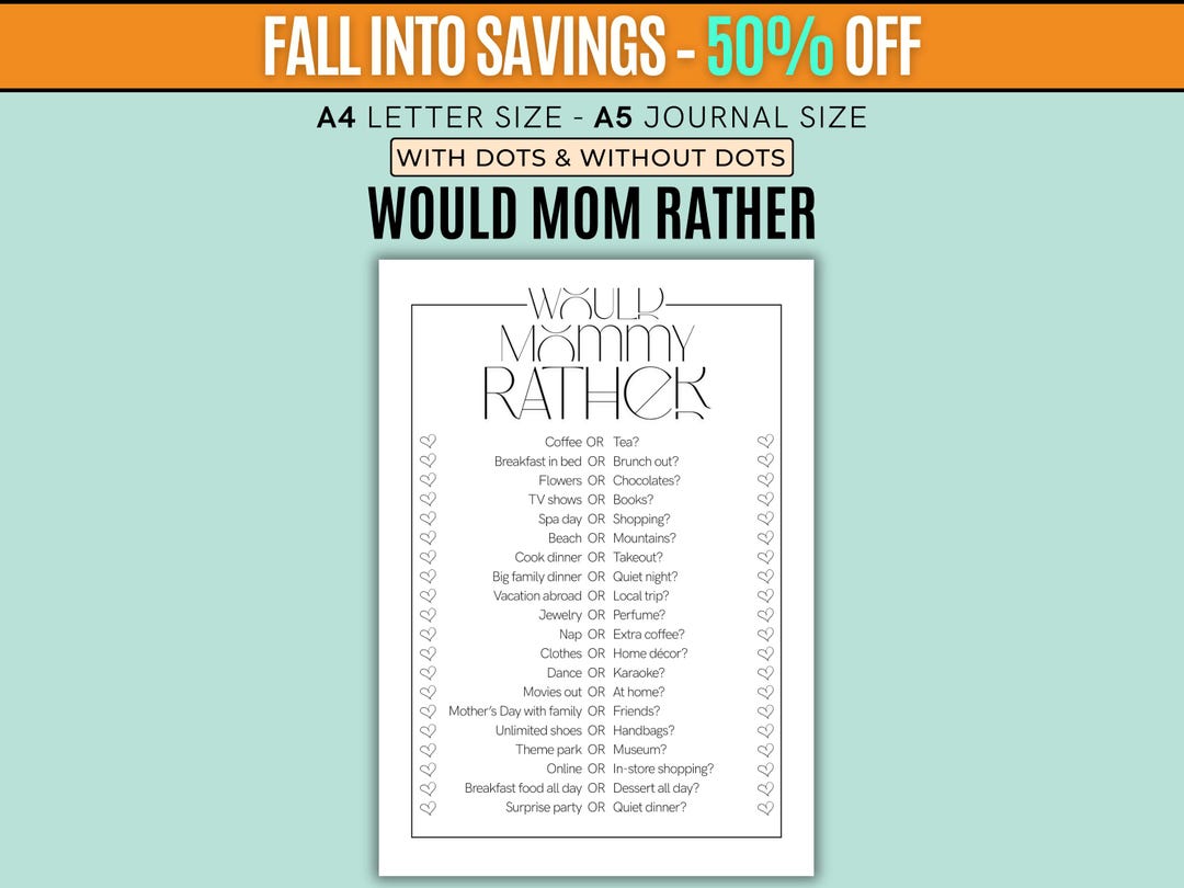 Would Mom Rather Game Printable | Fun Mother’s Day Activity, Family ...