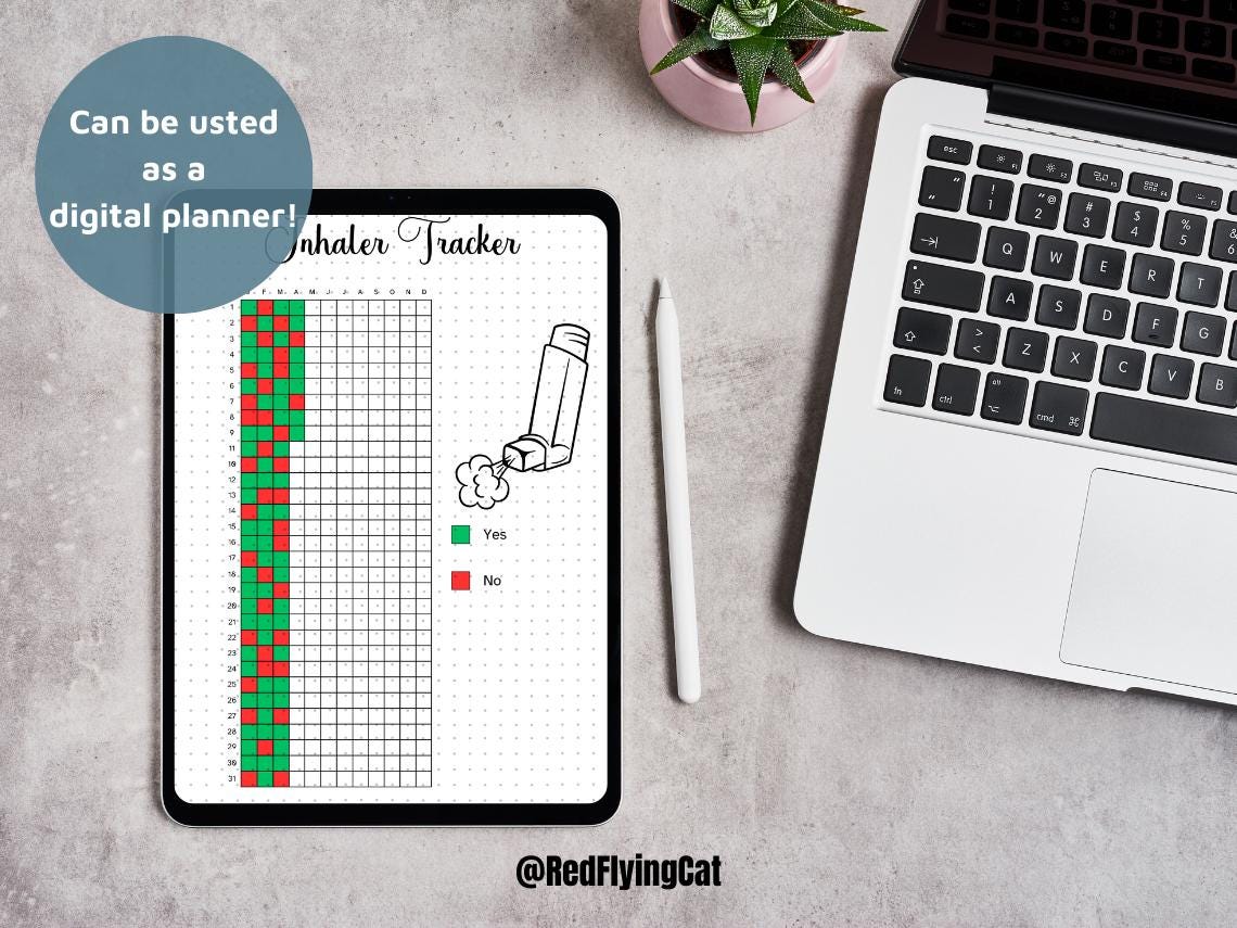 Inhaler Tracker Printable Asthma Journal Page Health & Medication ...
