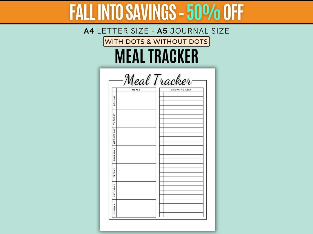 Meal Tracker Printable | A4 A5 Daily Meal and Habit Planner | Nutrition ...