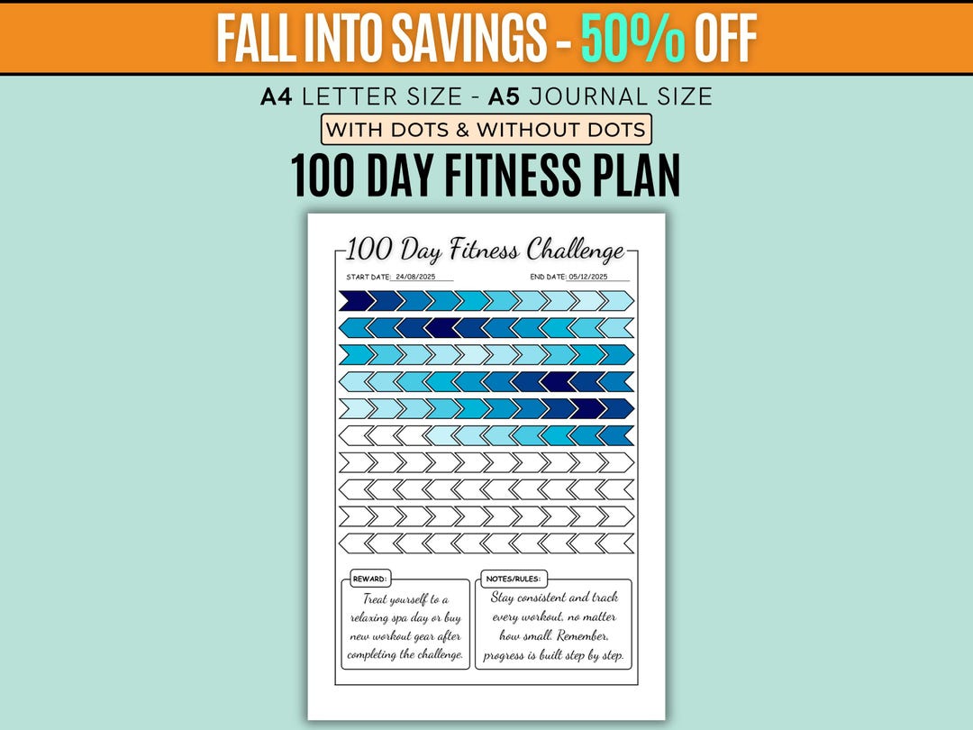 100 Day Fitness Challenge Tracker | Printable Workout Planner ...