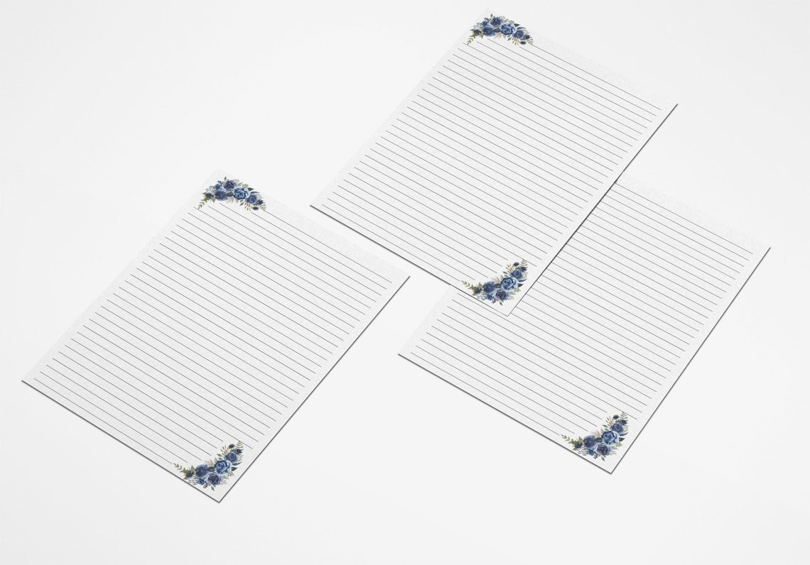 Digital Download Printable Blue Flower Writing Paper. | Etsy
