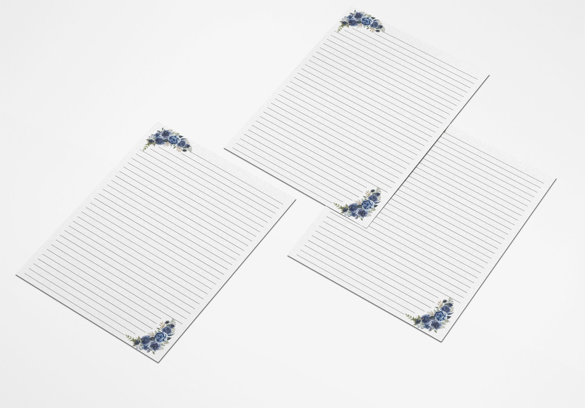Digital Download, Printable Blue Flower Writing Paper. - Etsy