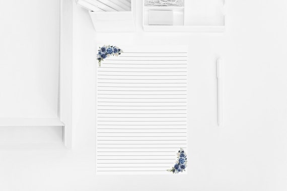 Digital Download Printable Blue Flower Writing Paper. | Etsy