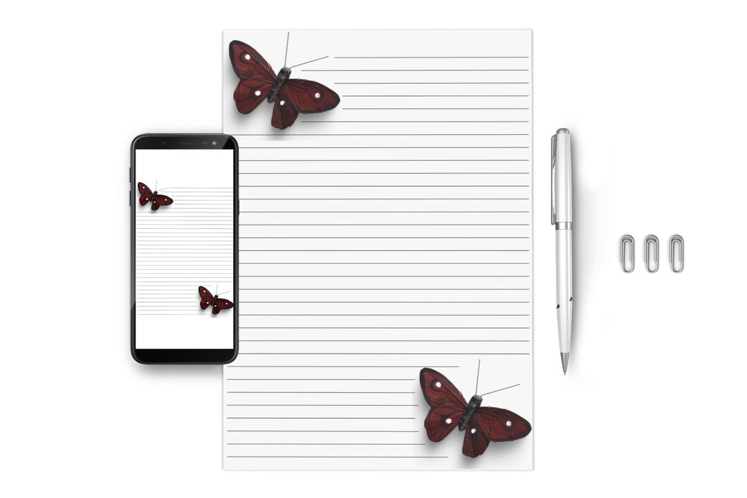 Digital Download, Printable Vibrant Red and White Butterfly Writing ...